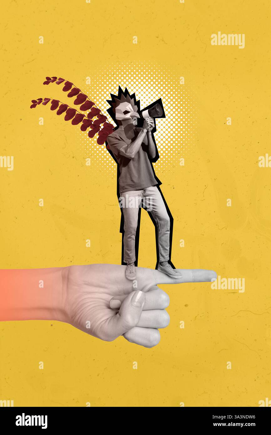 Exclusive image vertical photo collage of anonym man scream megaphone ...