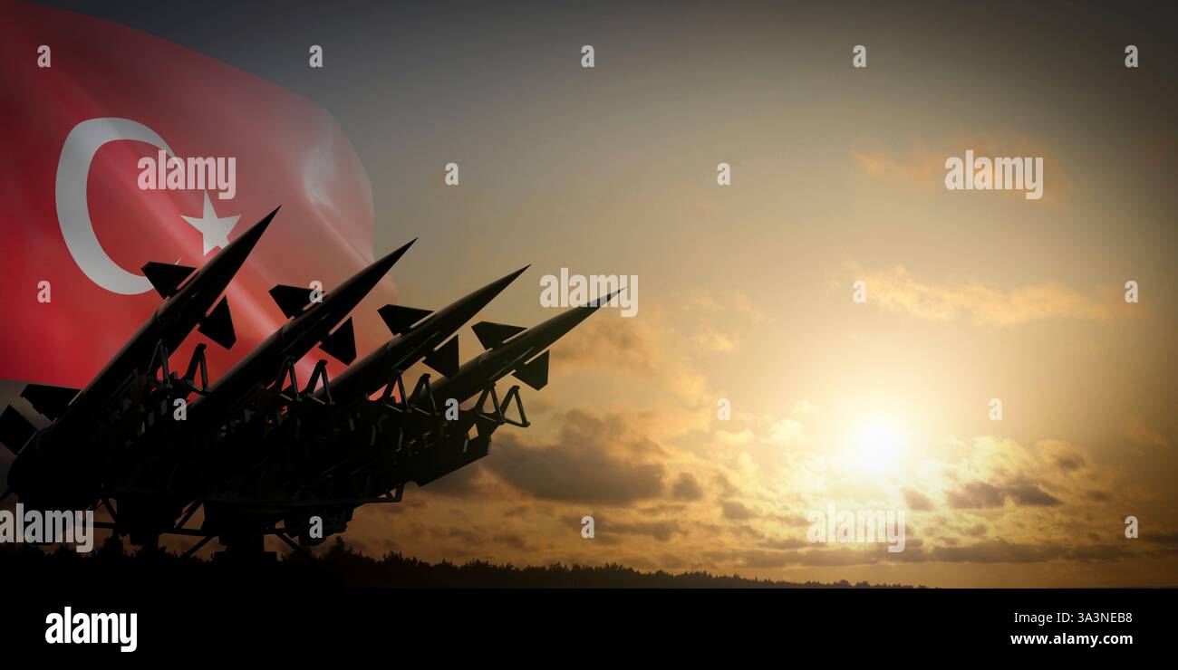 Flag of Turkey and missiles - defense concept - 3D illustration Stock ...
