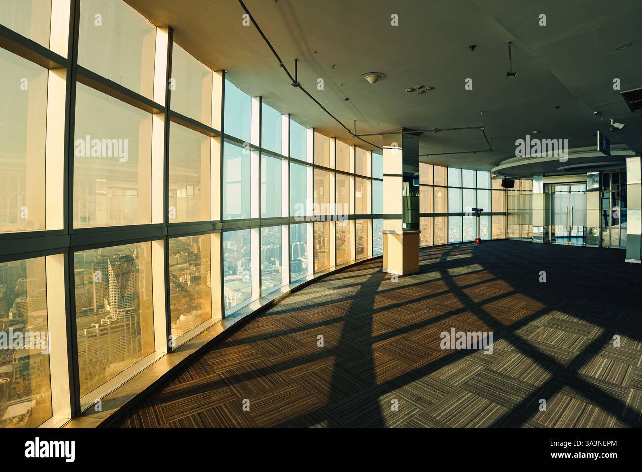 Spacious modern futuristic observation deck with geometric pattern and ...