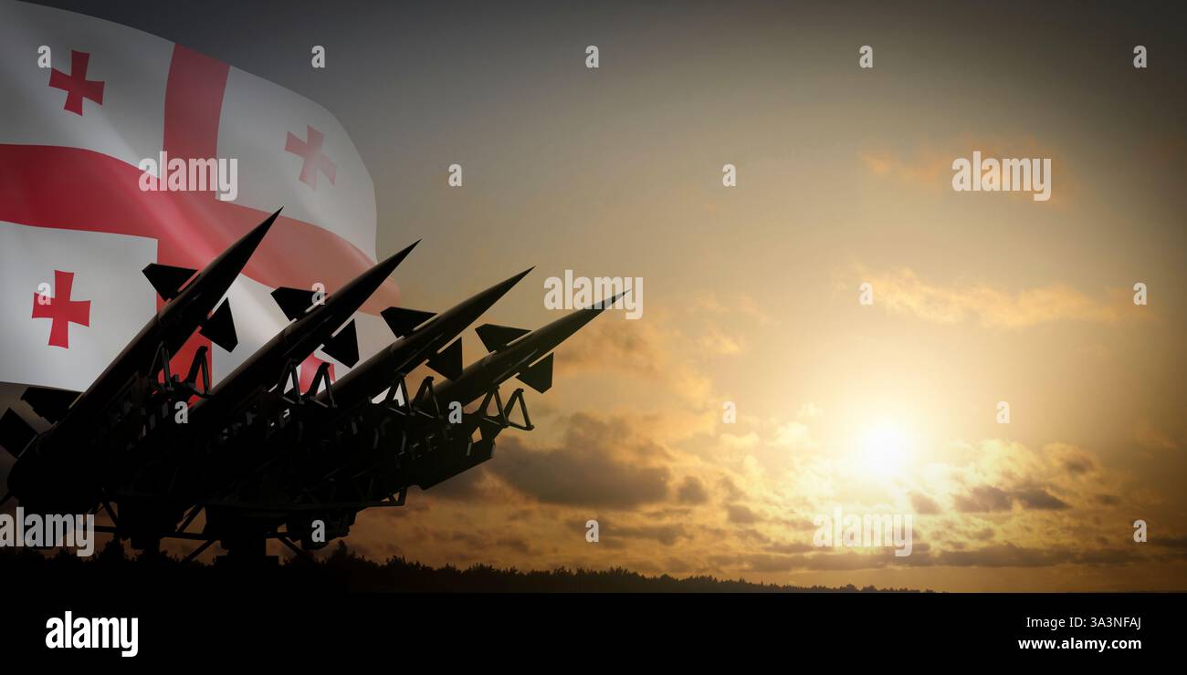 Flag of Georgia and missiles - defense concept - 3D illustration Stock ...