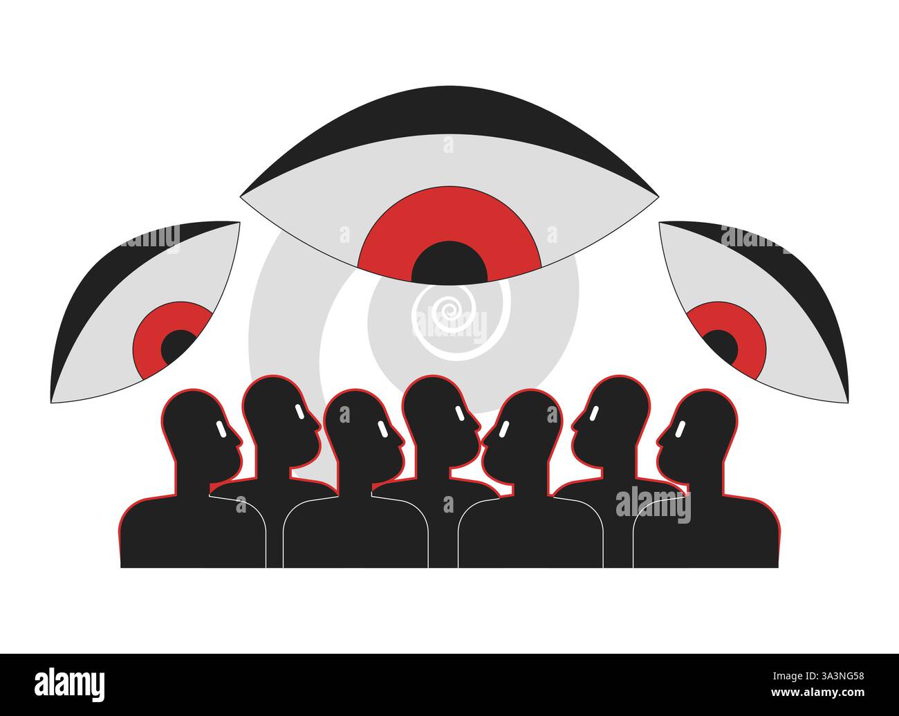Surveillance and control in dictatorship 2D illustration concept Stock ...