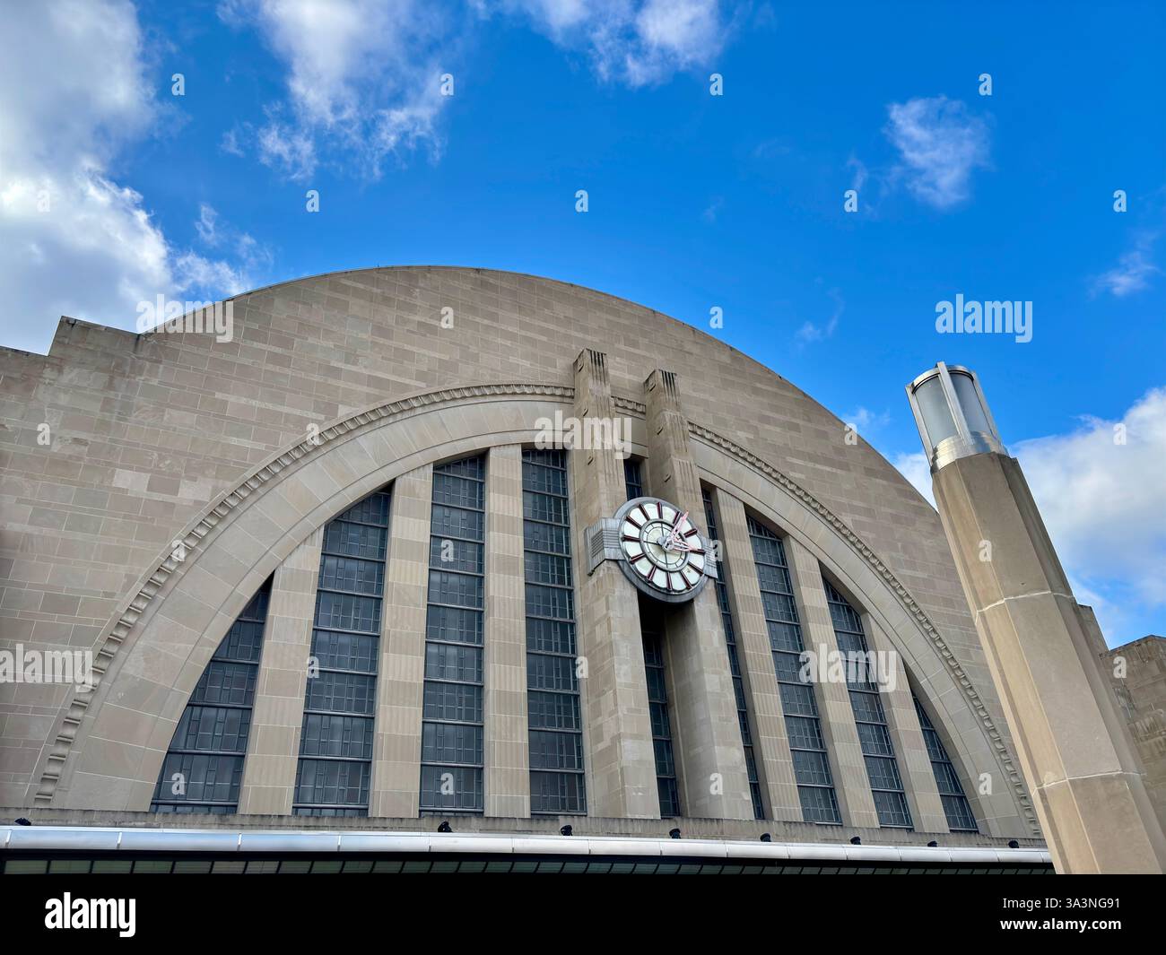 Cincinnati's Union Terminal Art Deco building facade, arched windows ...