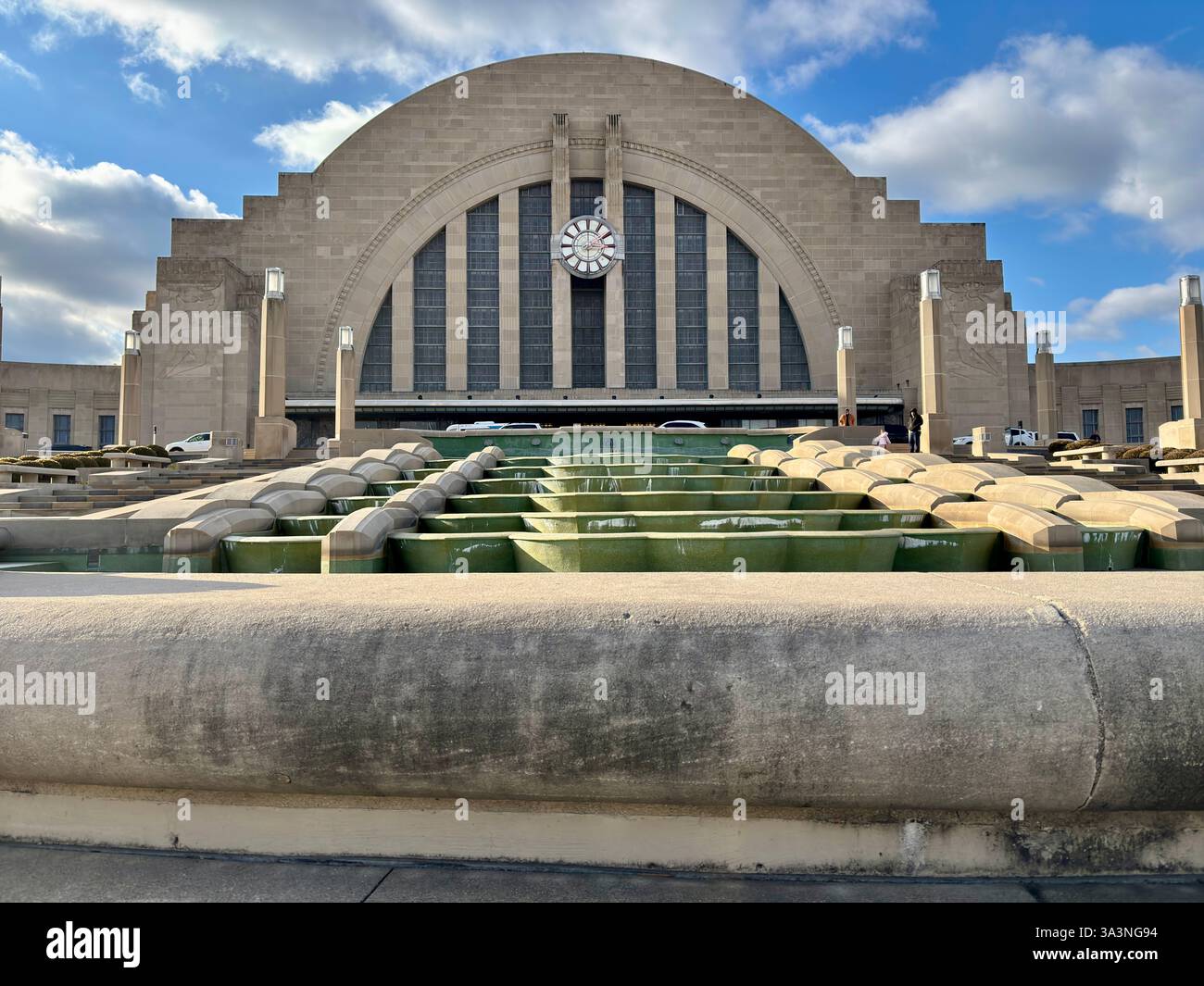 Union Terminal in Cincinnati with Art Deco architecture and fountain ...
