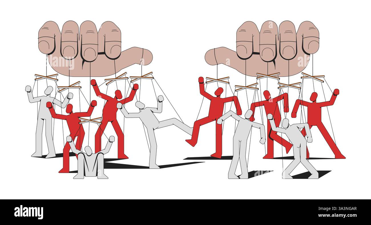 Totalitarianism manipulation with puppets strings 2D illustration ...