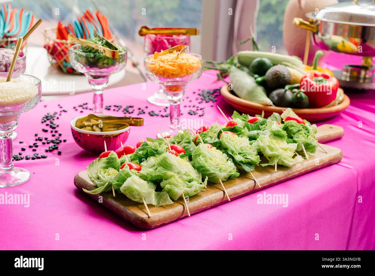 Vibrant taco bar with toppings for Cinco de Mayo party Stock Photo - Alamy