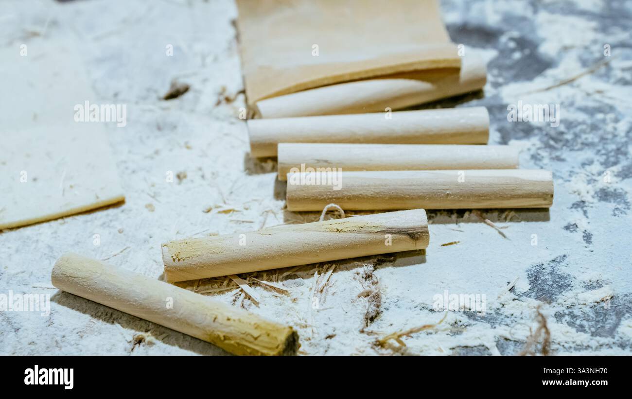 carving element. furniture in classic style. white color wood with gold ...