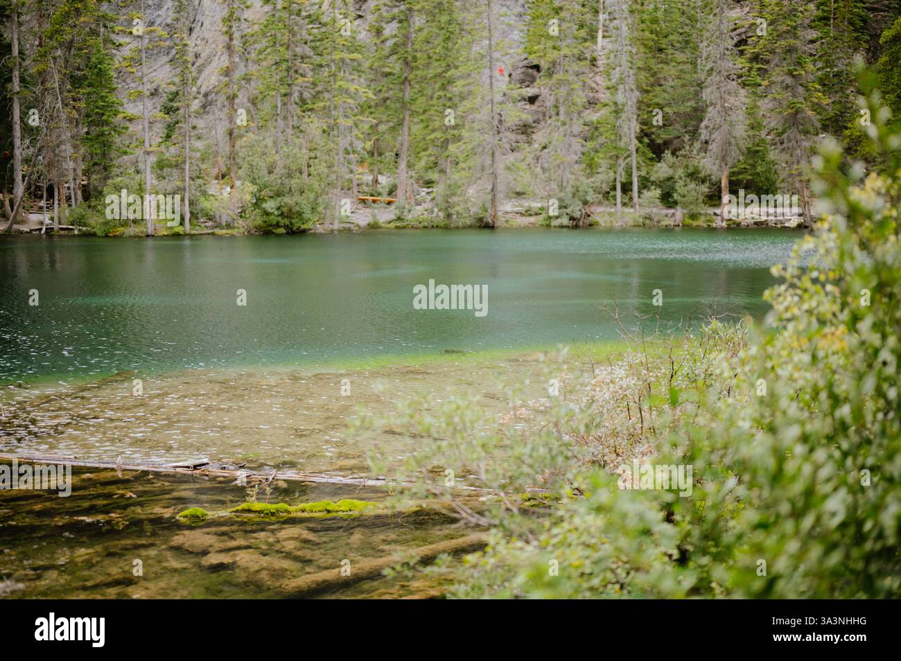 Turquoise lake at Grassi Lakes trailhead in Canmore, Alberta Stock ...