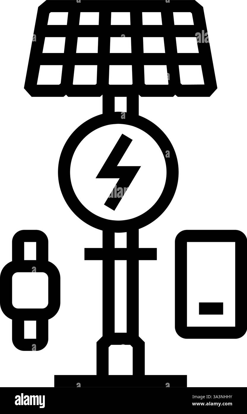 solar powered charging station devices line icon vector illustration ...