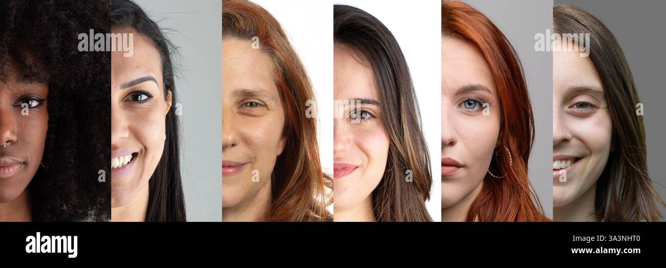 Portrait of six diverse women with various ethnicities and ages and ...