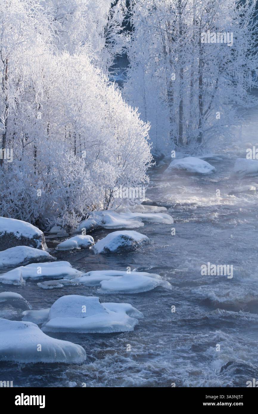 winter rapids landscape with snow and freezing cold water Stock Photo - Alamy