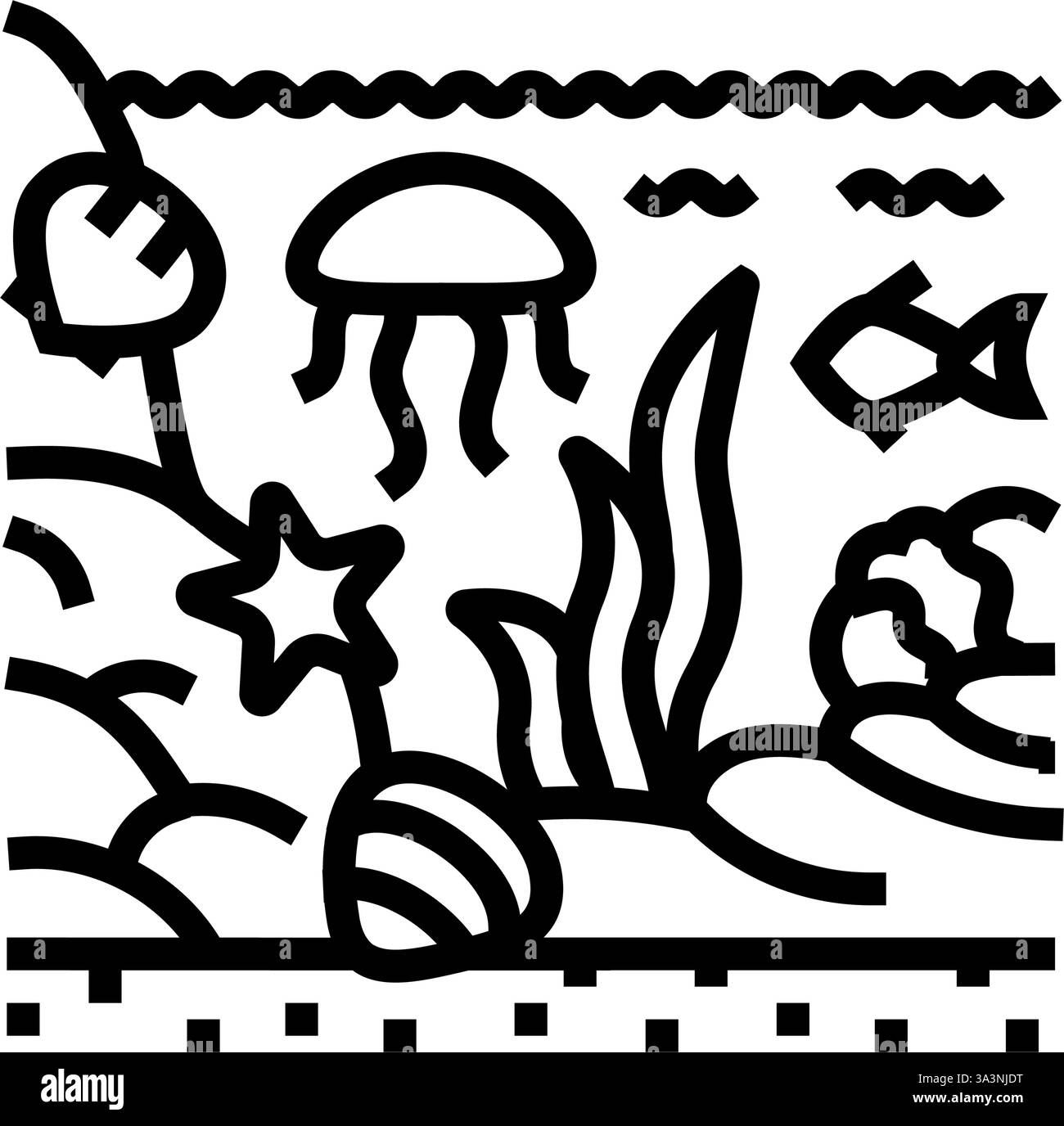 tide pool ecosystem world ocean line icon vector illustration Stock ...