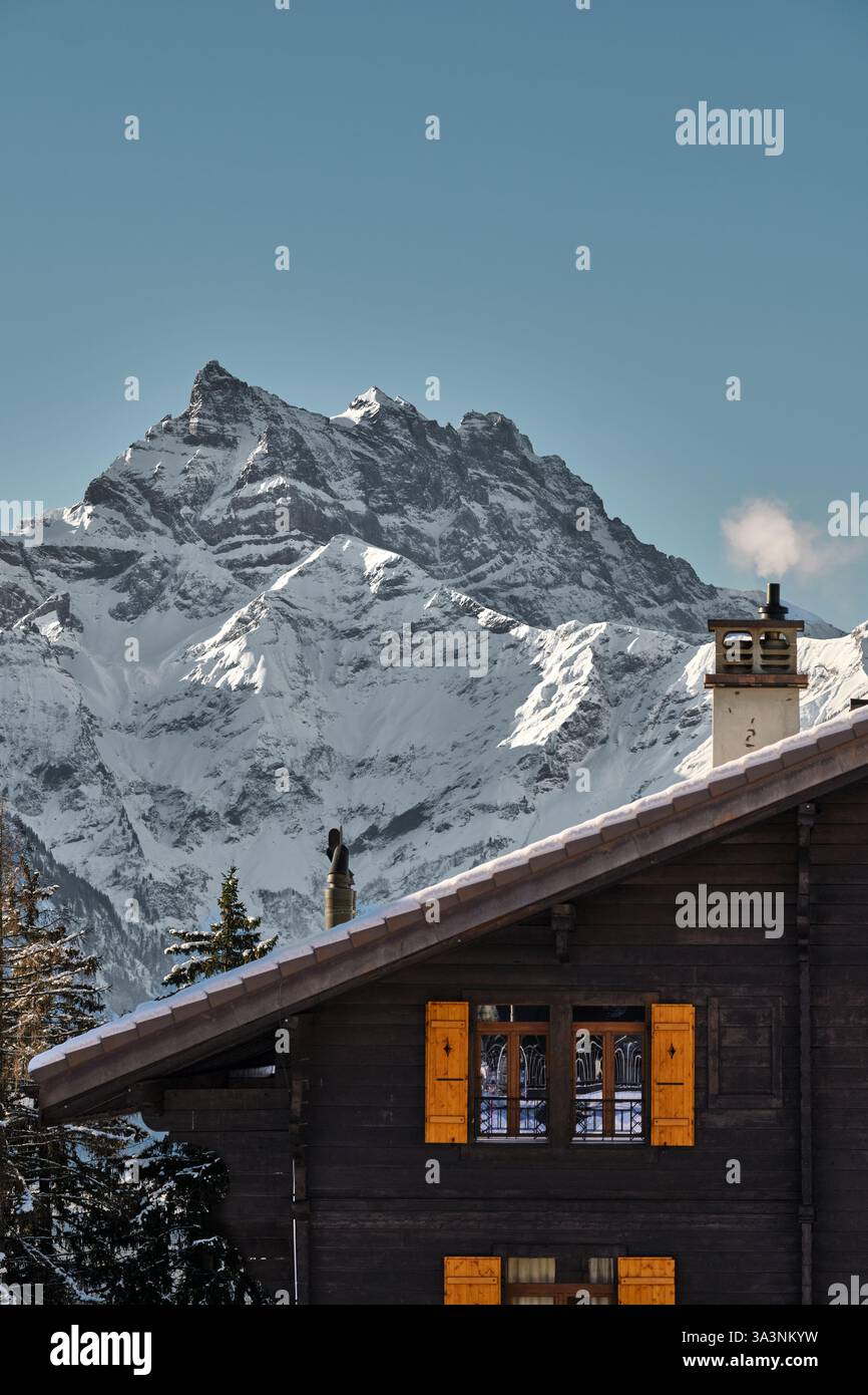 Swiss Alps mountain and ski station in winter Stock Photo - Alamy
