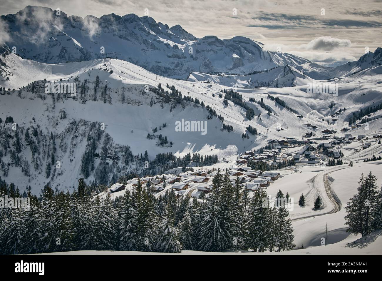 Les Crosets village in Champery ski station, Portes du Soleil vast ski ...
