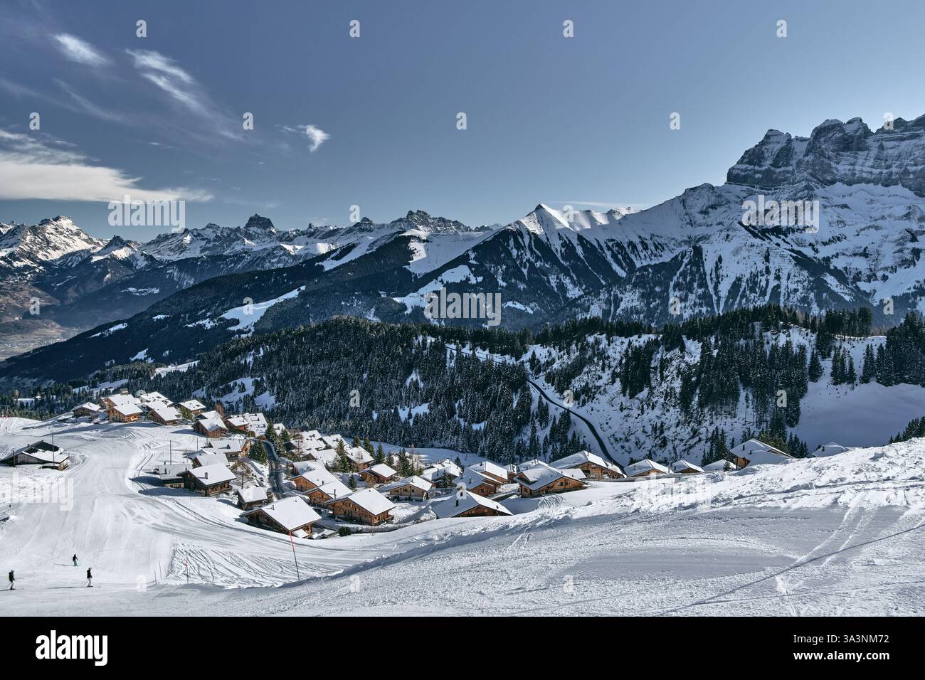 Champery ski station and village of Champoussin, Swiss Alps mountain ...