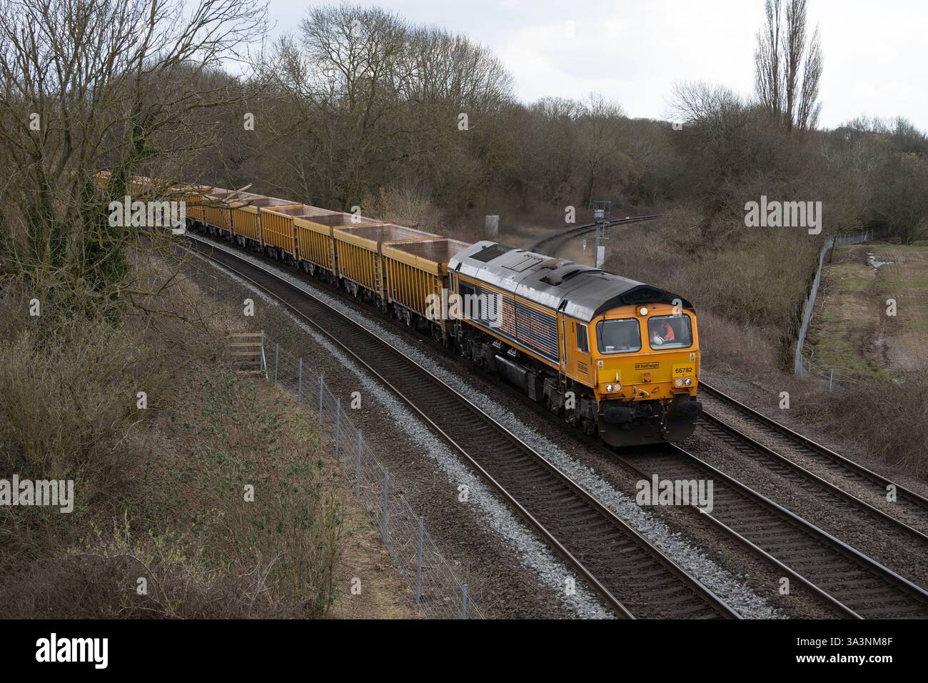GBRf class 66 diesel locomotive No. 66782 pulling a freight train at ...