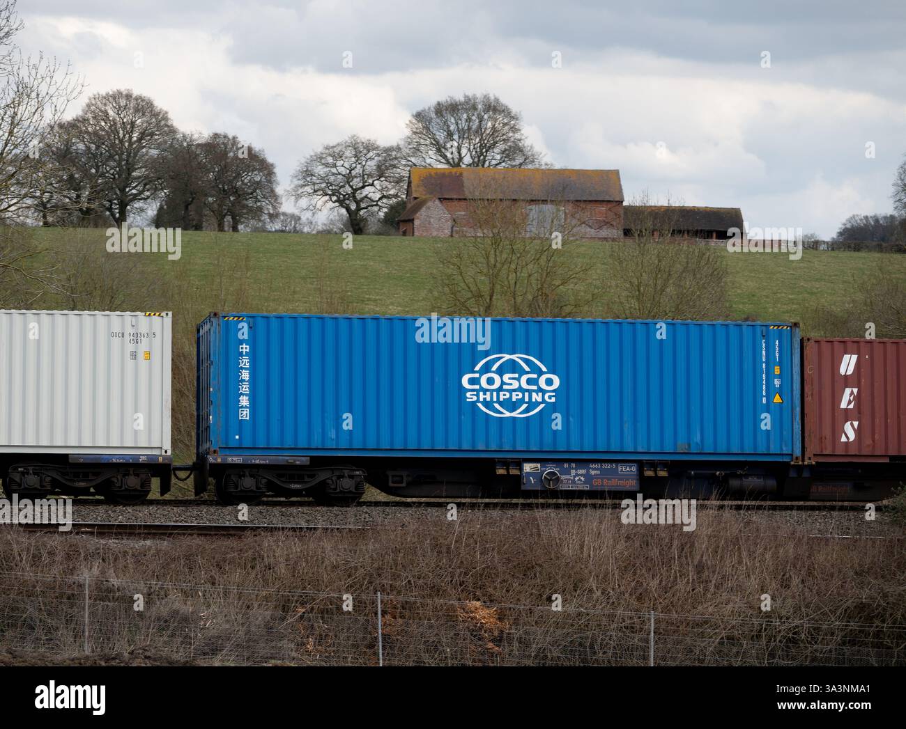 Cosco Shipping container on a freightliner train, Warwickshire, UK ...