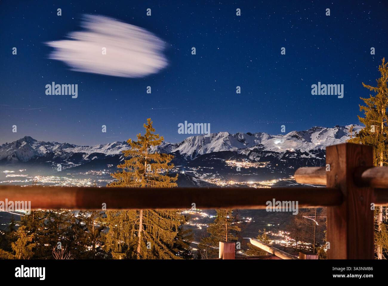 Night view of the Swiss Alps from the village of Vercorin in Val d ...