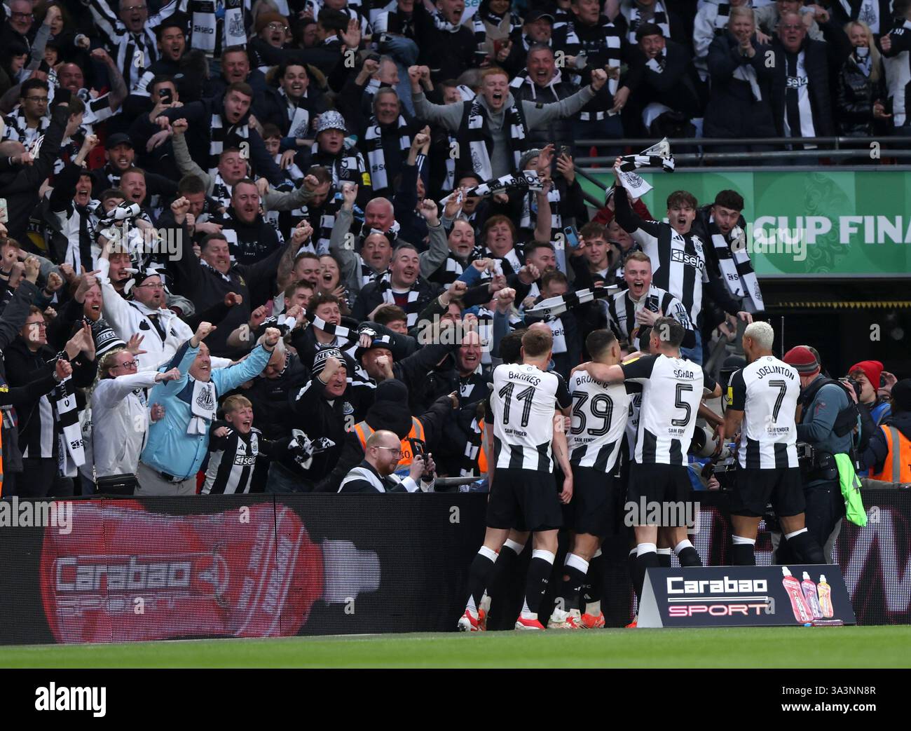 London, UK. 16th Mar, 2025. Newcastle players celebrate the second ...