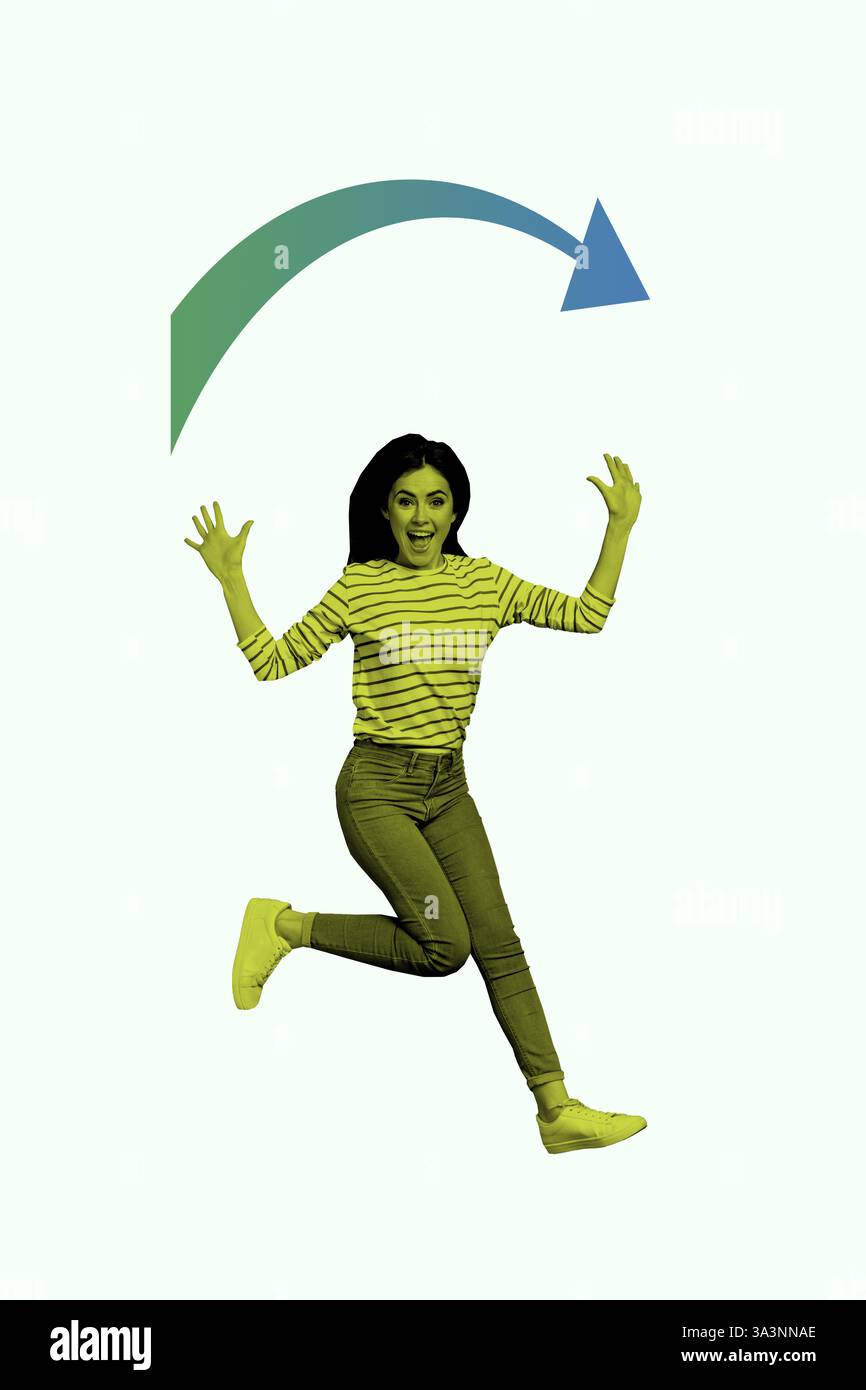 Trend artwork composite banner 3D collage of young lady run smile arrow ...