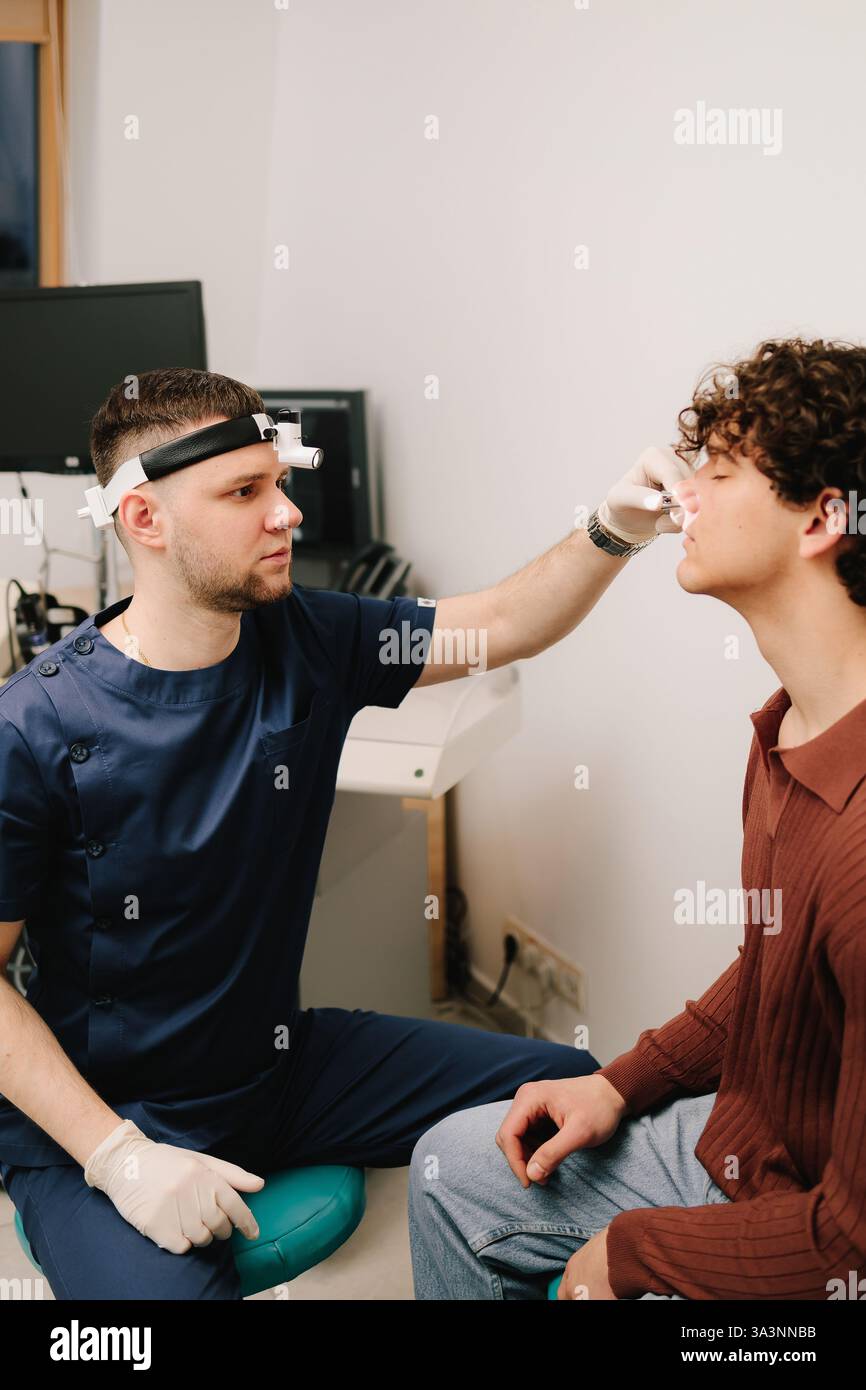 Rhinoscopy medical examination at a private ENT clinic before ...