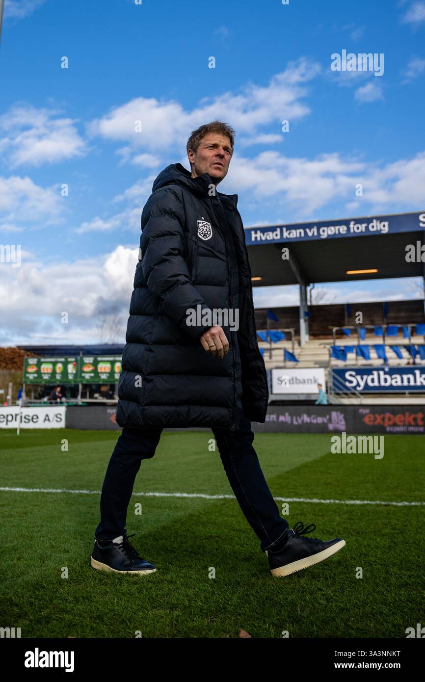 Lyngby, Denmark. 16th Mar, 2025. Head coach Jens Olsen Thorup of FC Nordsjaelland seen before ...