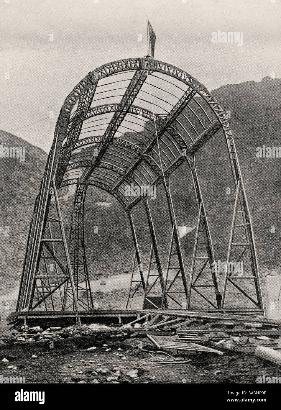 Construction of a hangar for the America airship on Dane's Island ...