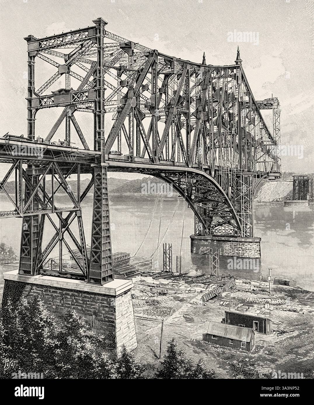 View of the Quebec Bridge at the time of the collapse in 1907. Canada ...
