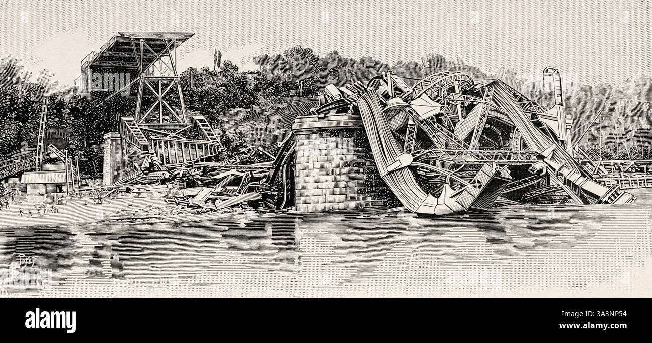 View of the Quebec Bridge at the time of the collapse in 1907. Canada ...