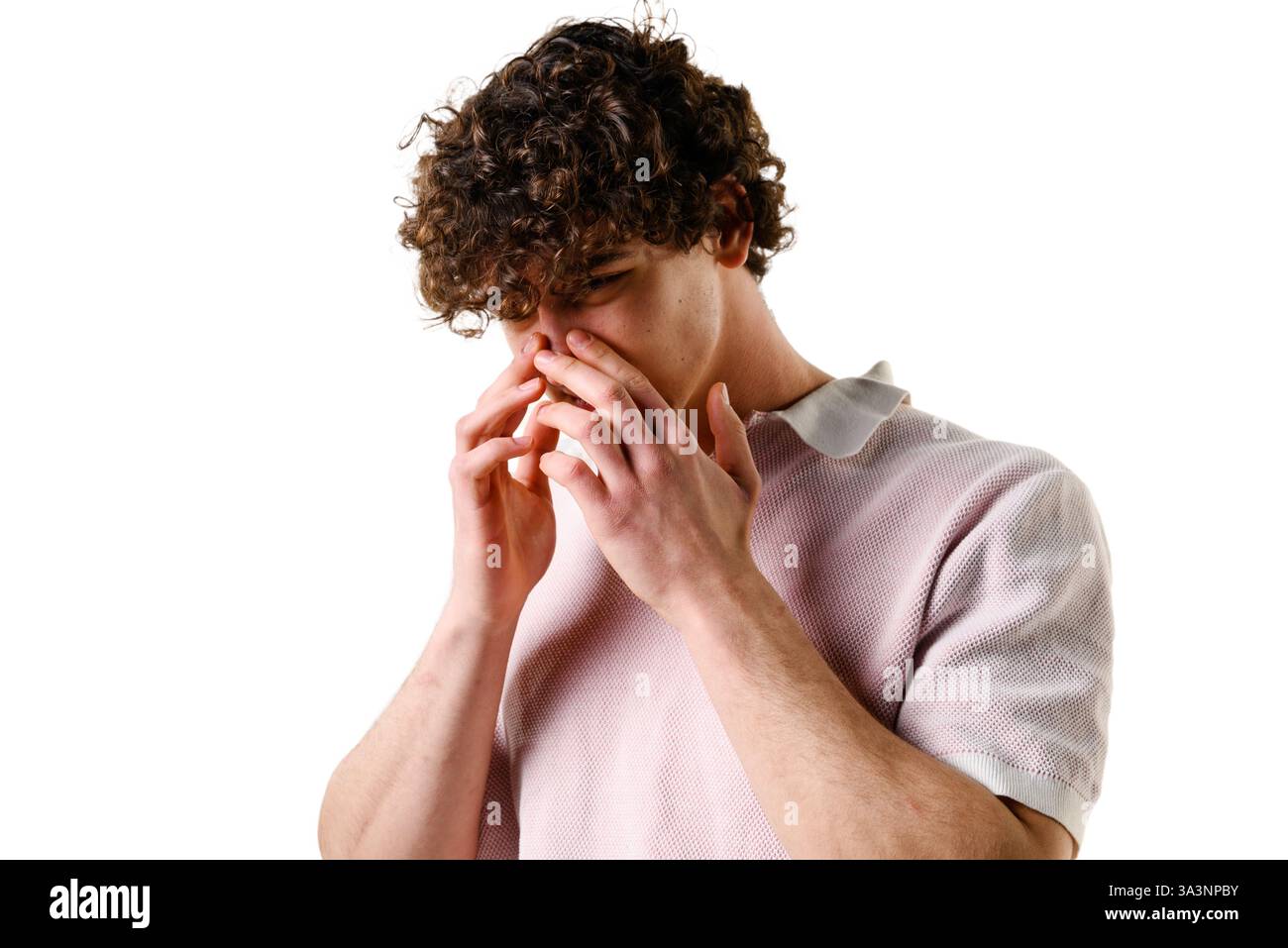 Man has his nose broken. Painful trauma with face deformation ...