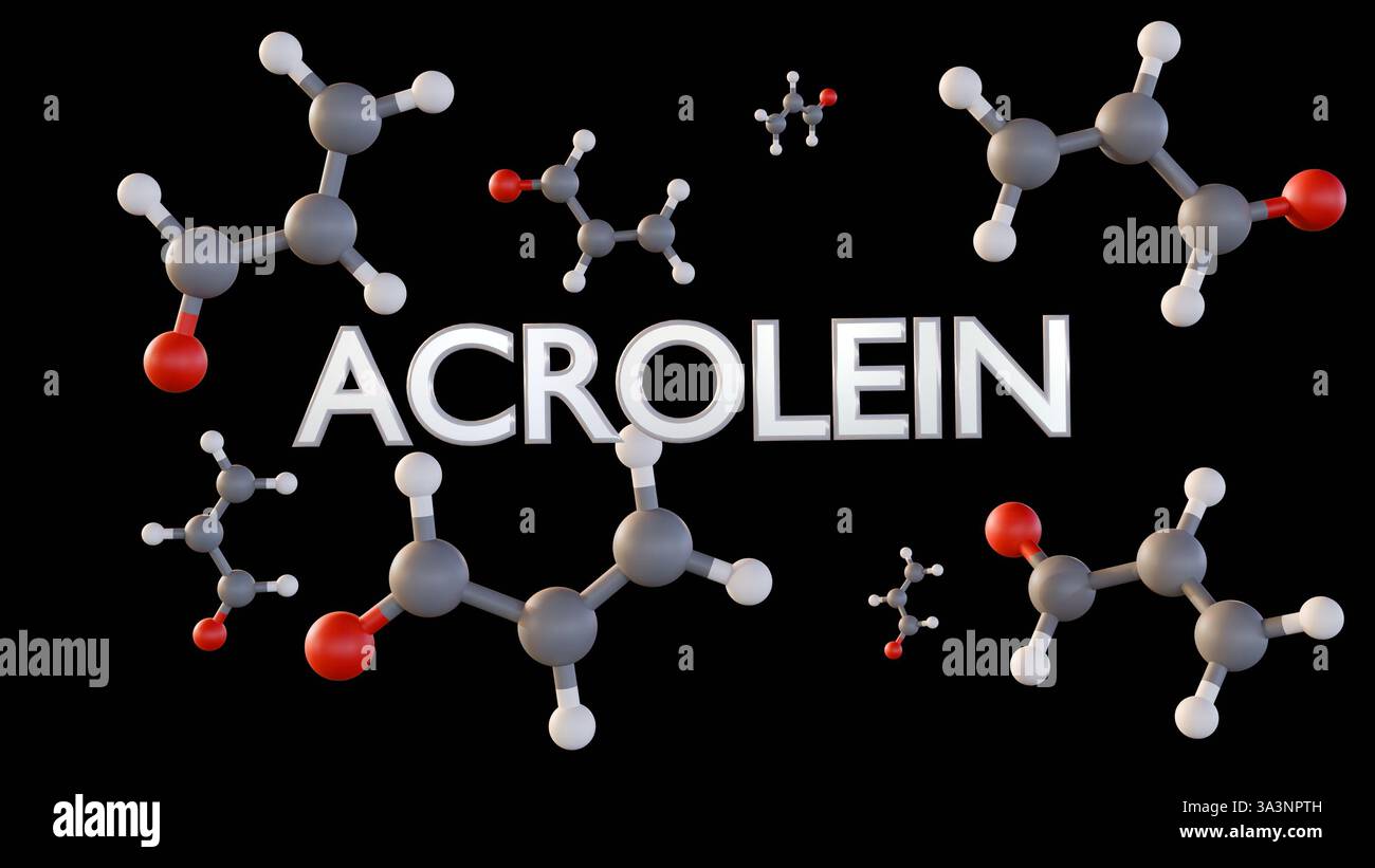 A 3d rendering of the structure of acrolein molecule, also known as ...