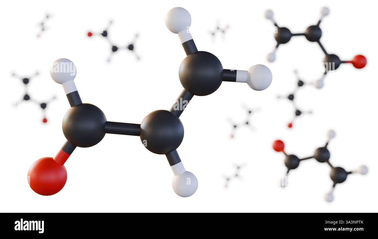 A 3d rendering of the structure of acrolein molecule, also known as ...