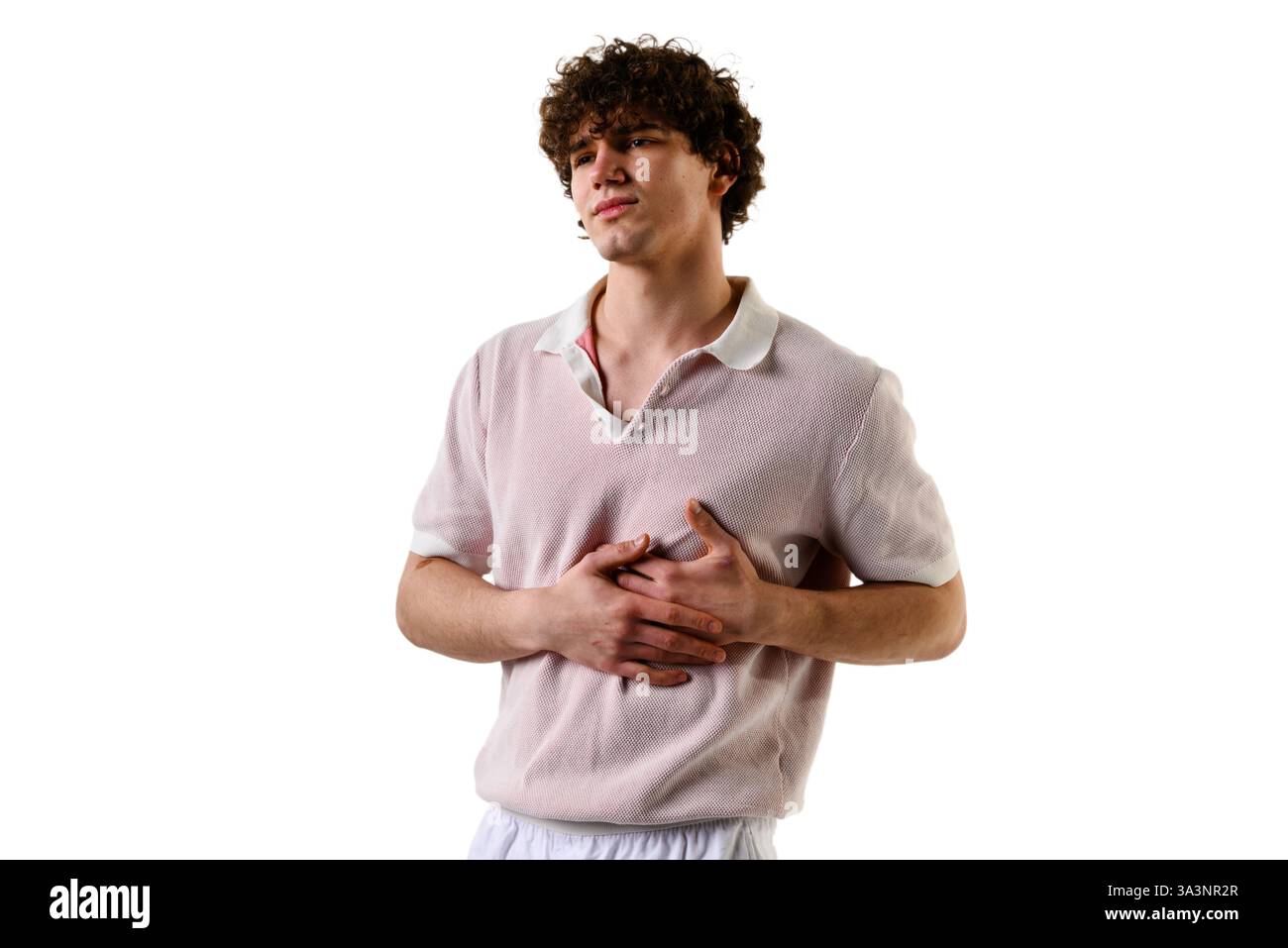 Man is feeling sharp chest pain from intercostal neuralgia. Struggling ...