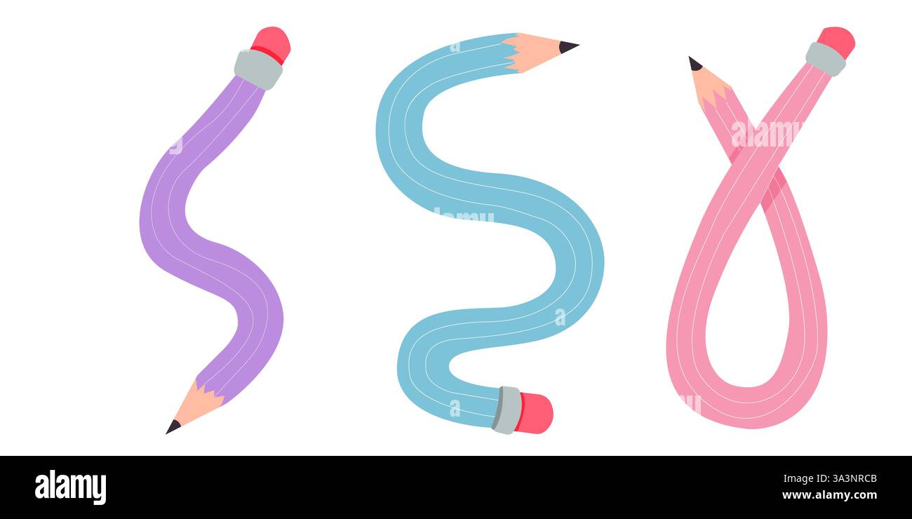 Twisted curved comic pencil doodle sketchy. Line hand drawn simple ...