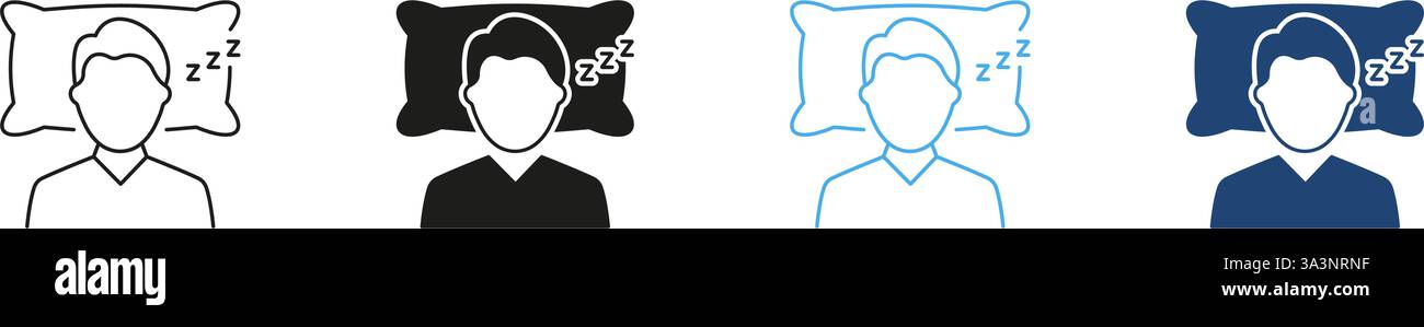 Man Sleeping On Pillow Line and Silhouette Icon Set Indicating Sleep ...