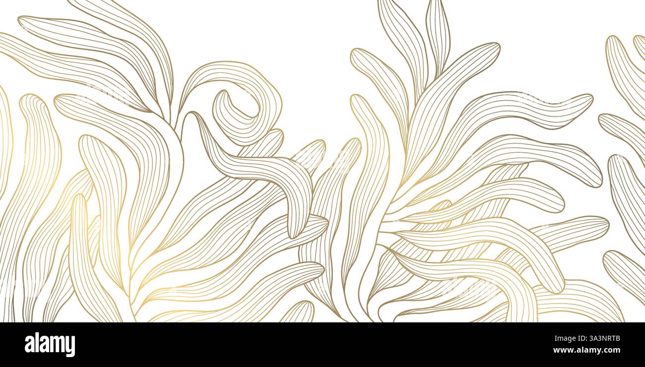 Vector art deco leaves luxury background, elegant vintage fancy floral pattern. Jungle gatsby ...