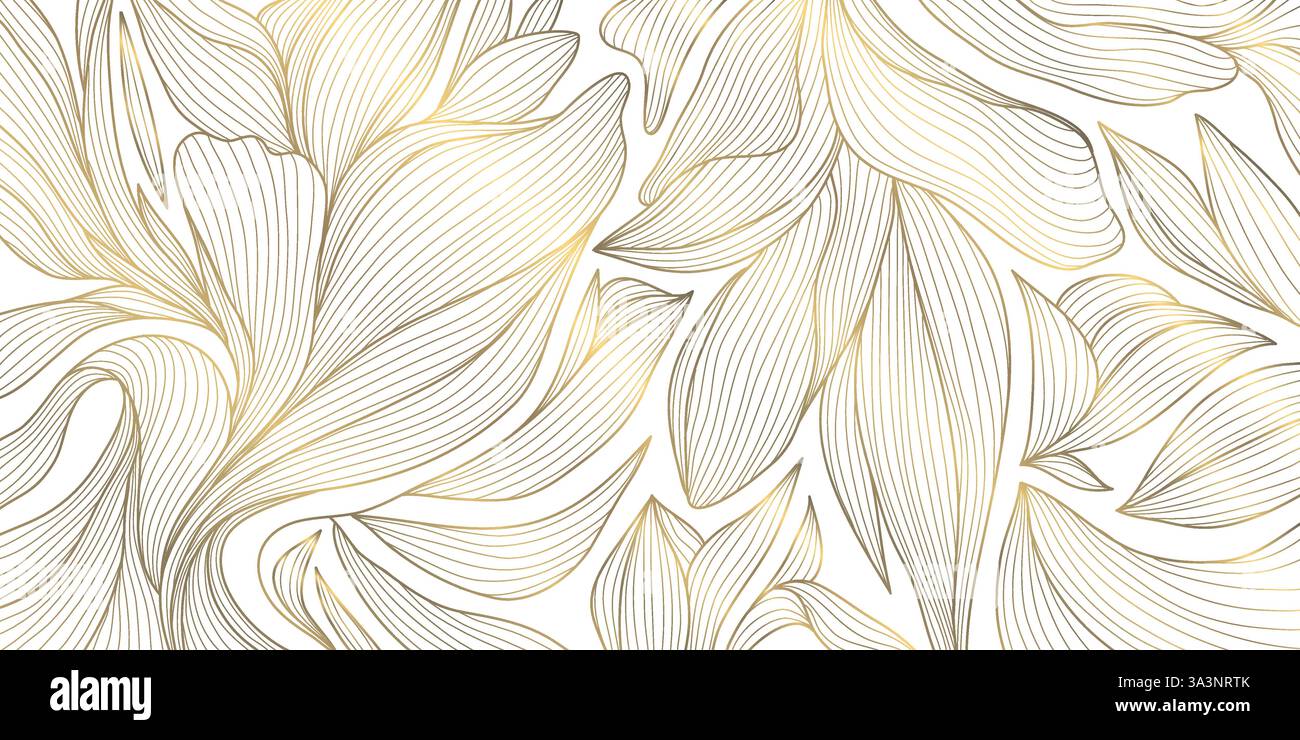 Vector art deco leaves luxury background, elegant vintage fancy floral pattern. Jungle gatsby ...