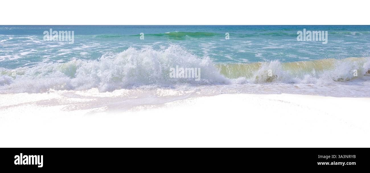 Front view of crashing waves on the beach at the ocean, panoramic ...