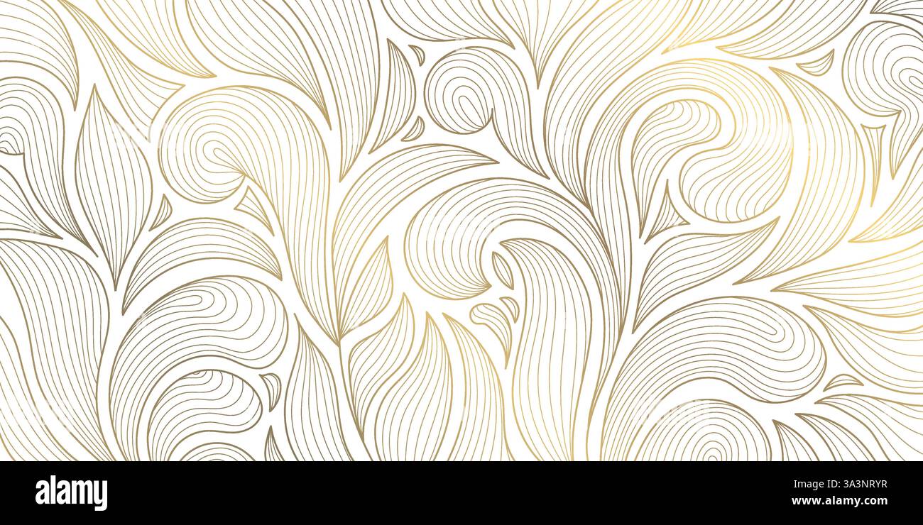 Vector art deco leaves luxury background, elegant vintage fancy floral pattern. Jungle gatsby ...