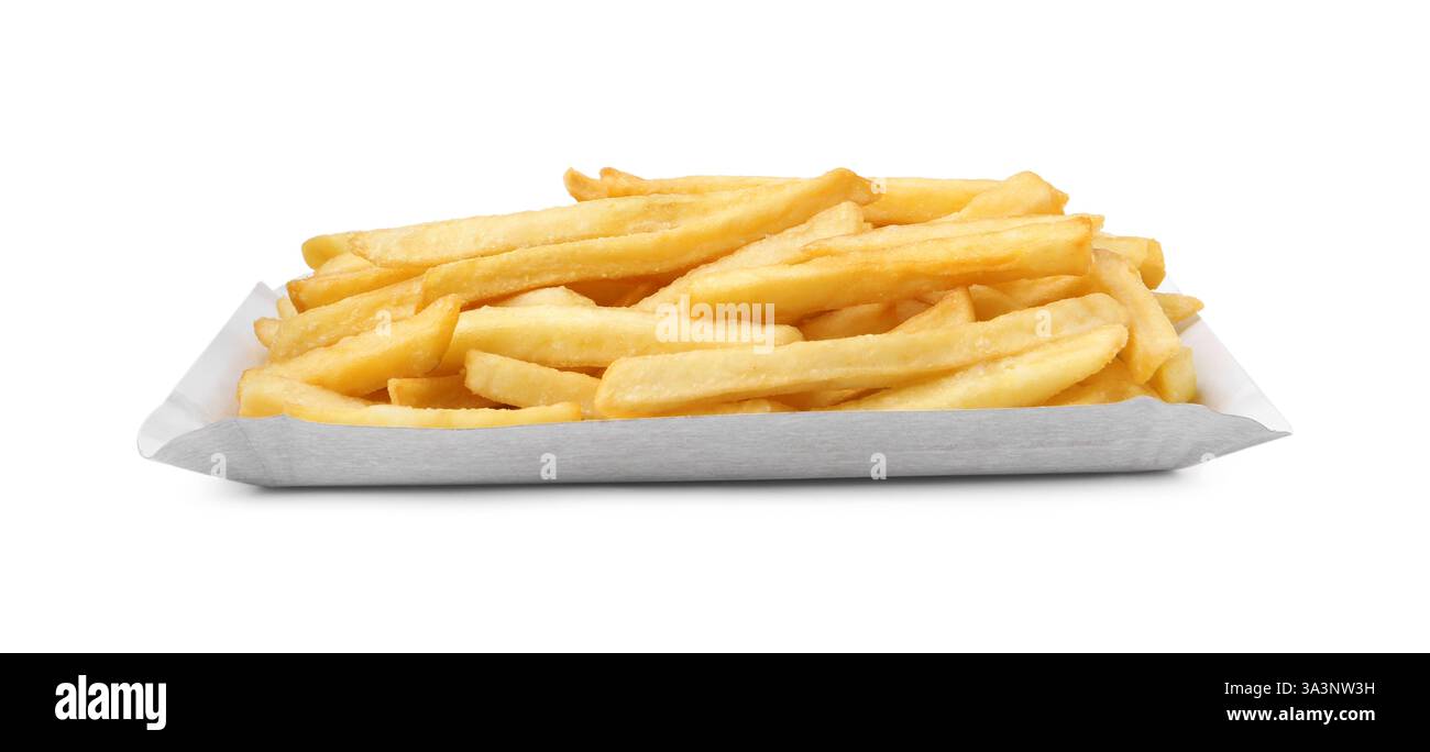 Many delicious French fries isolated on white Stock Photo - Alamy