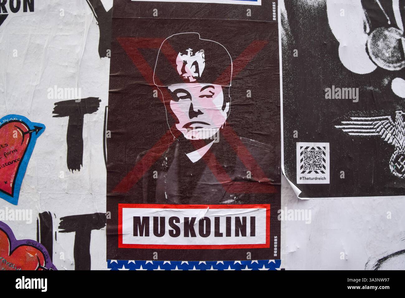 London, England, UK. 17th Mar, 2025. A poster depicting Elon Musk as ...