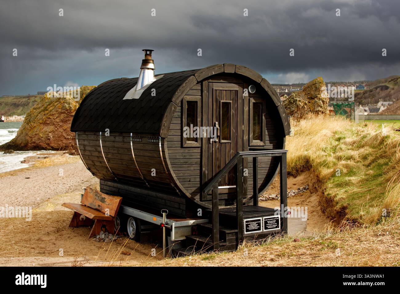 Cullen Bay Moray Scotland sunshine rain clouds and the barrel shaped ...