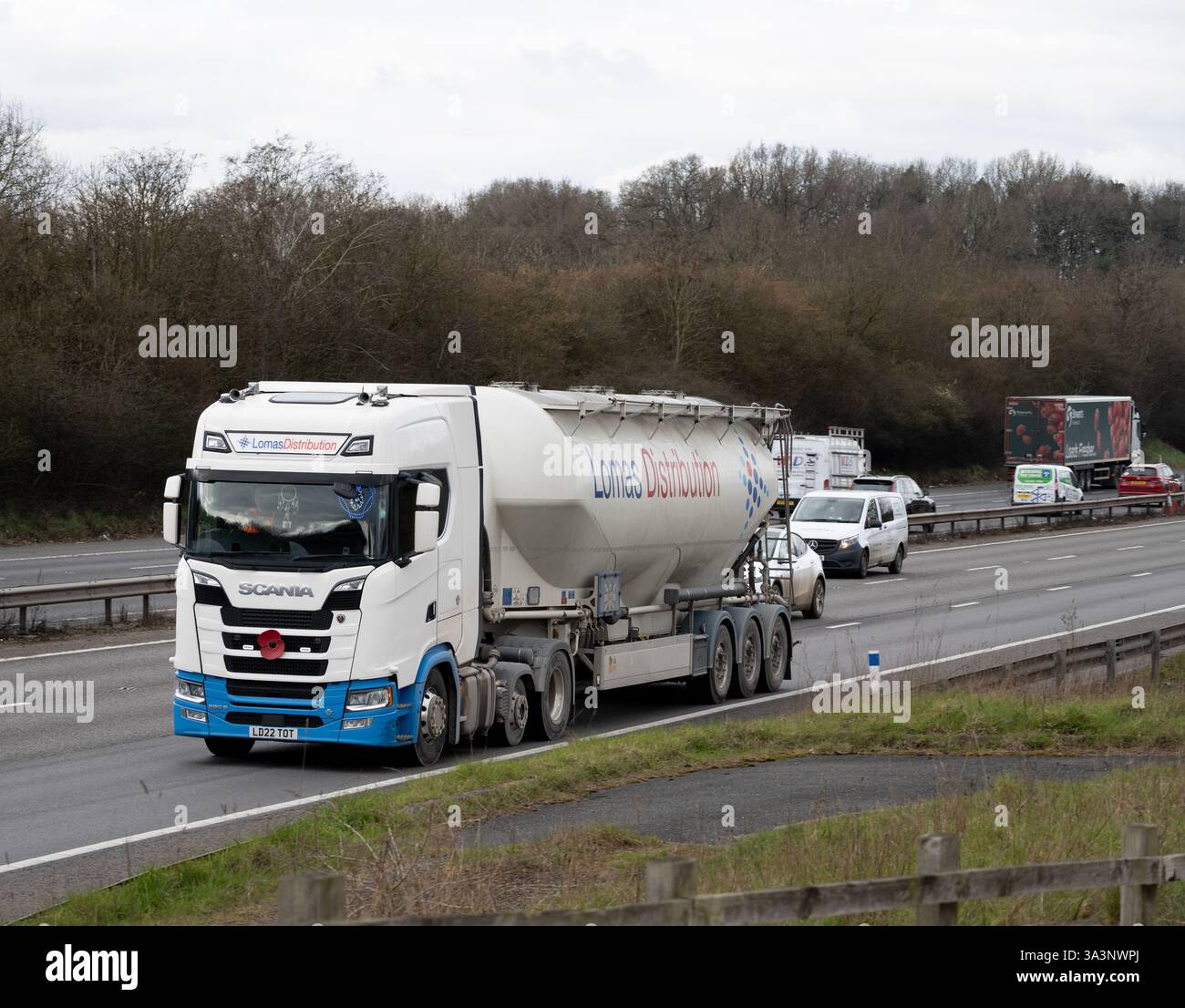 Lomas Distribution tanker lorry on the M40 motorway, Warwickshire, UK ...