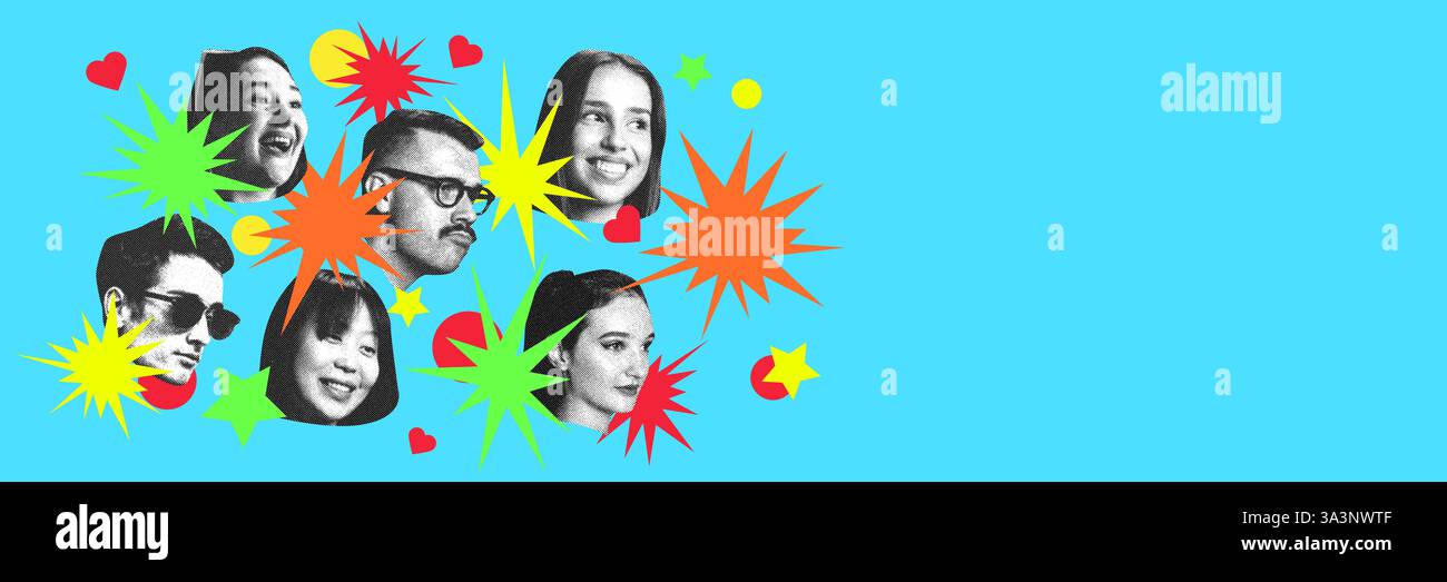 Human faces with different emotions, interacting through vibrant visual ...