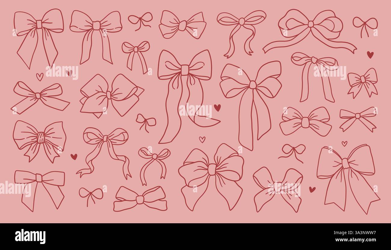 Whimsy bow set. Collection of various bow designs on a pink background ...