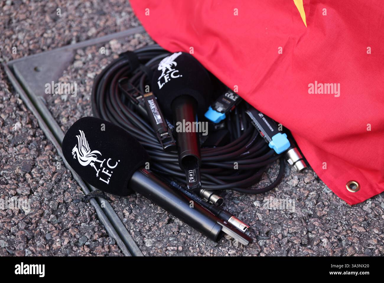 London, UK. 16th Mar, 2025. An LFC microphone at the Carabao Cup Final ...