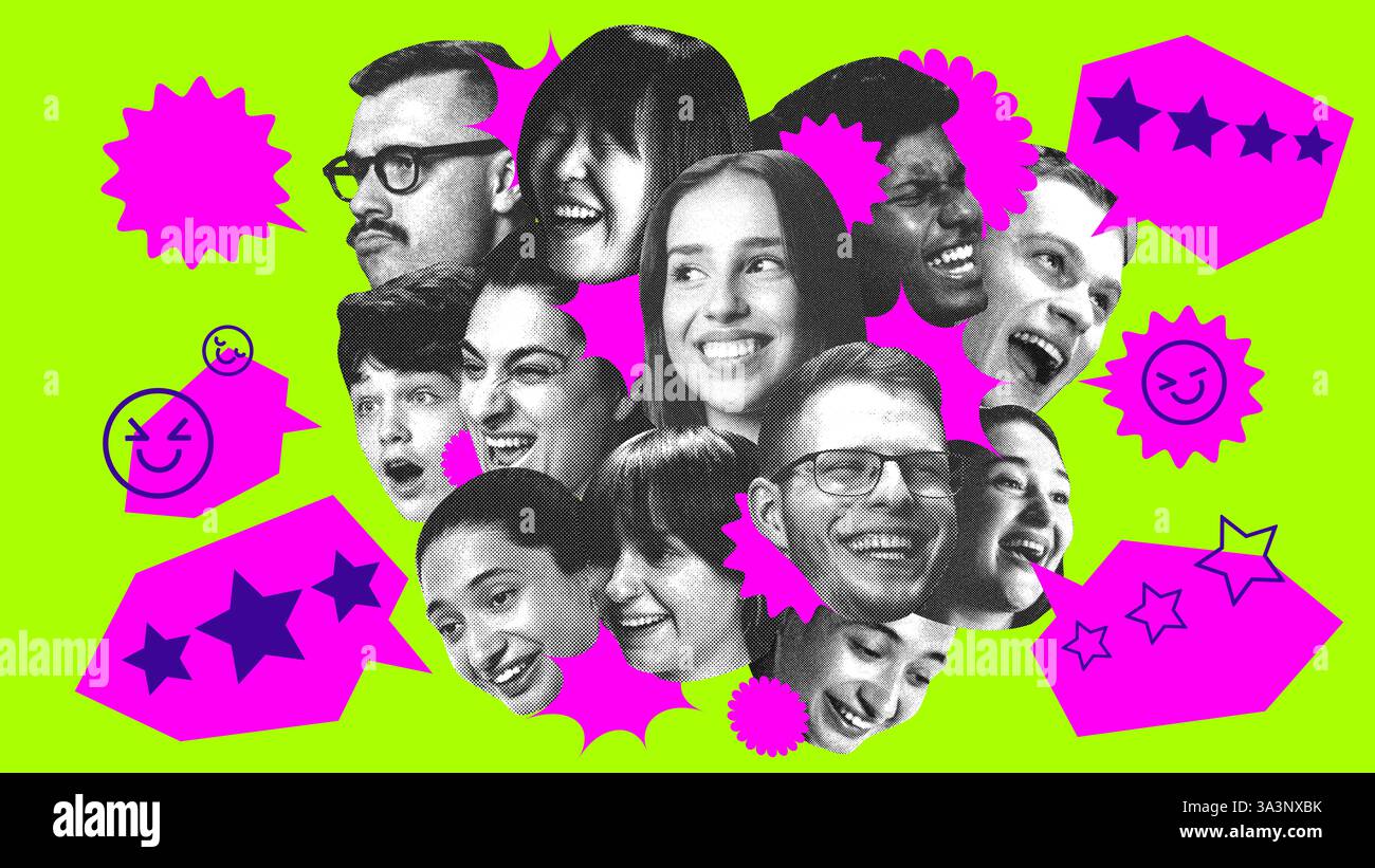 Excited expressions of diverse people with rating symbols. Customer ...