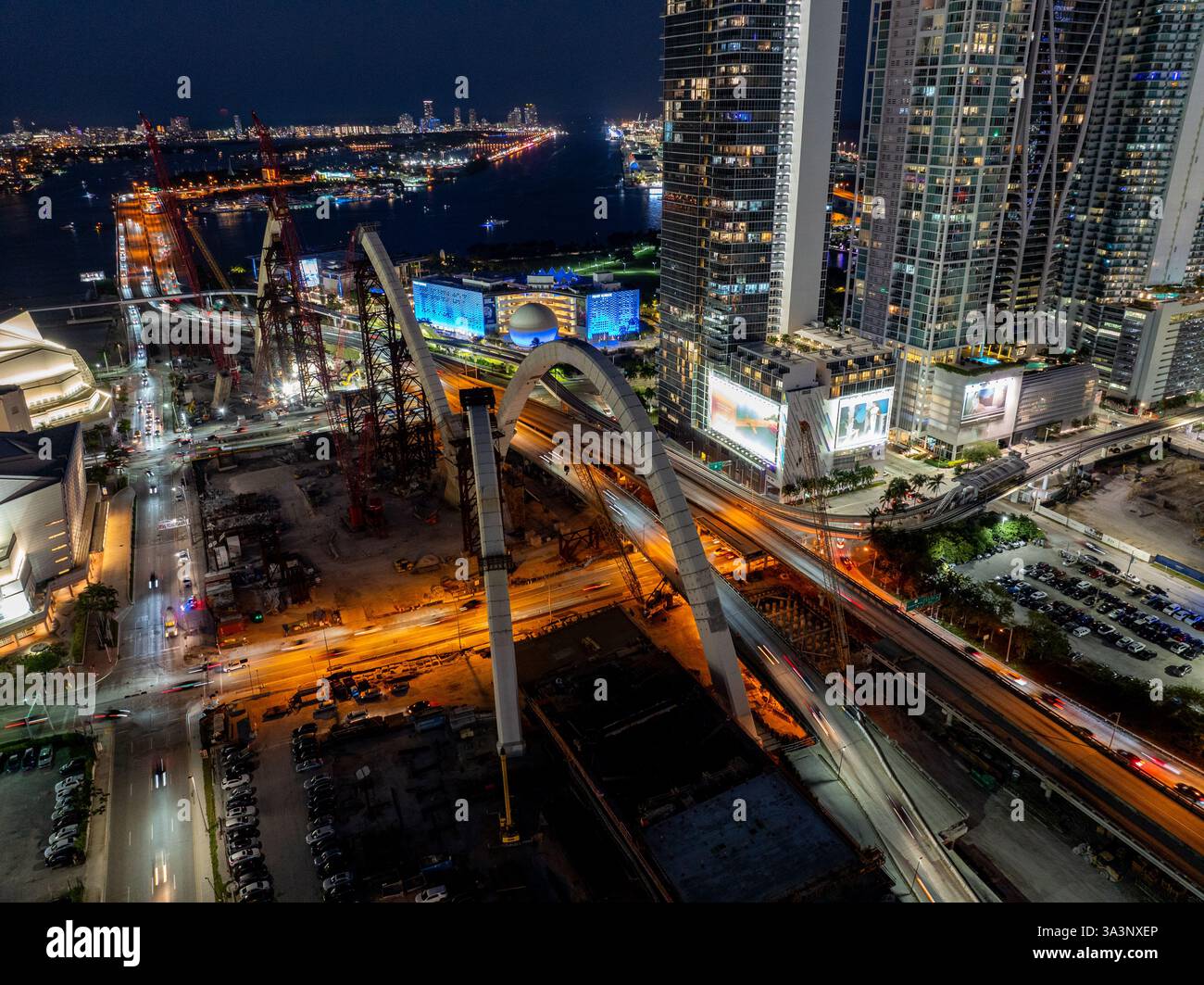 Miami, FL, USA - March 14, 2025: Miami Signature Bridge construction ...