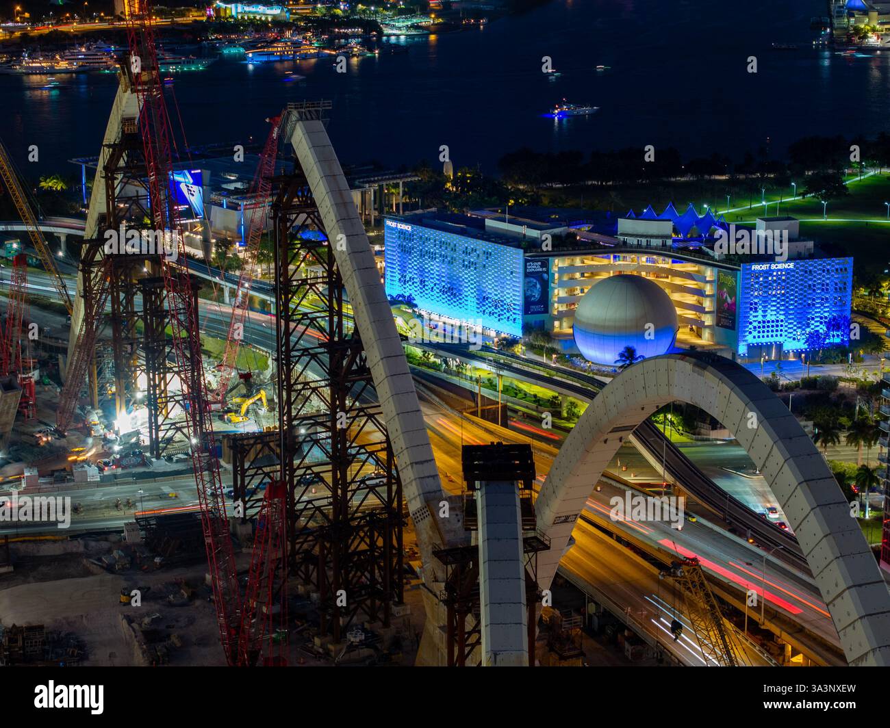Miami, FL, USA - March 14, 2025: Miami Signature Bridge construction ...