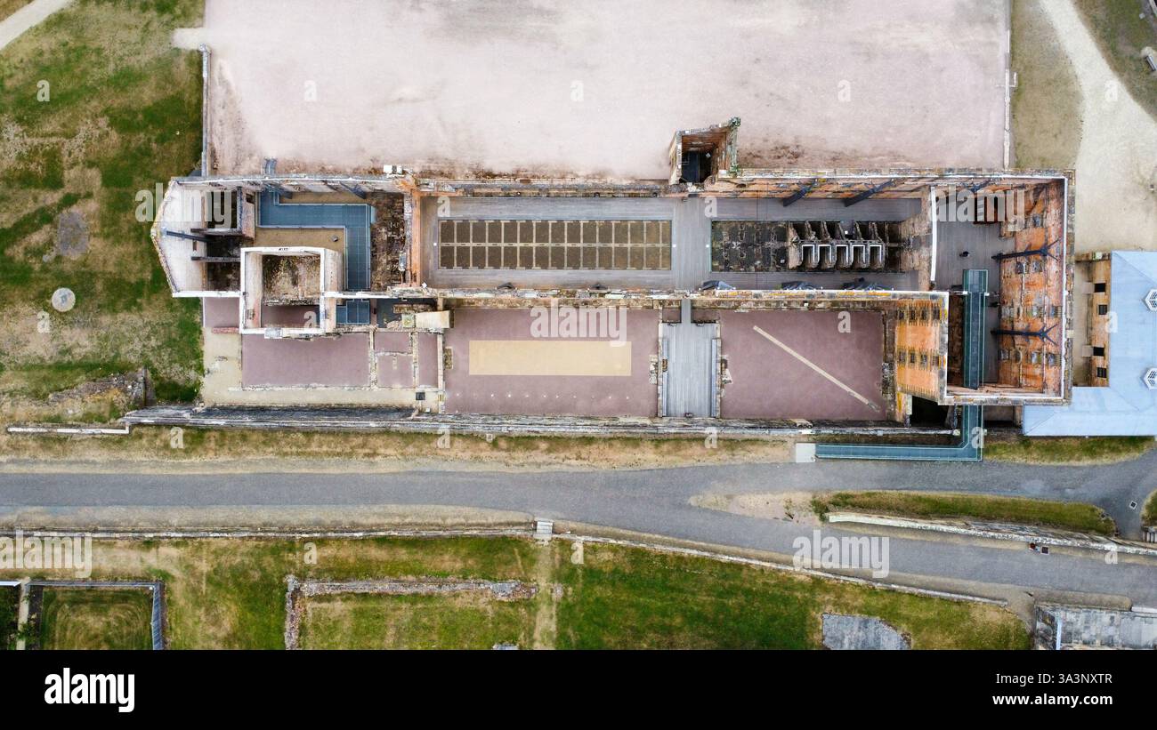 Ruins of an old prison and it´s surrounding buildings, seen from above ...