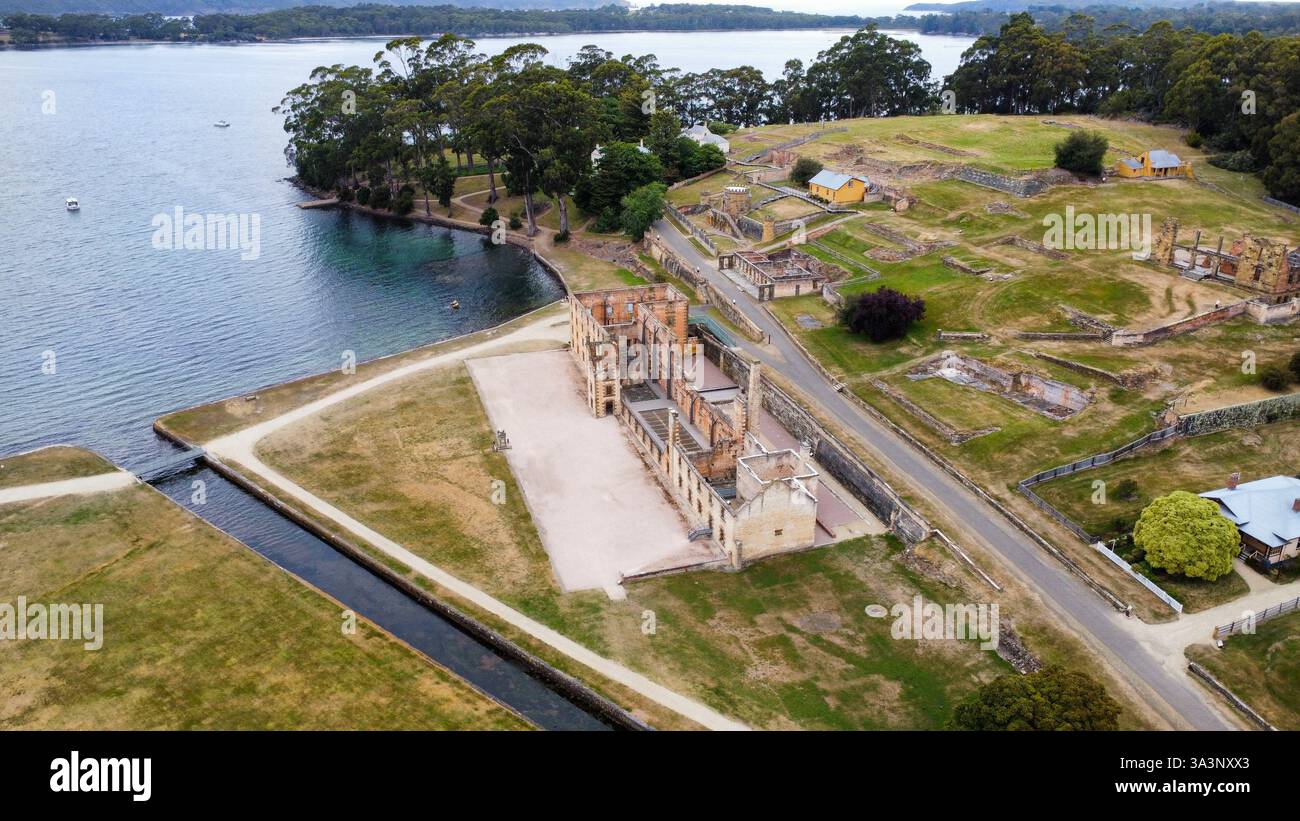 Ruins of an old prison and it´s surrounding buildings, seen from above ...